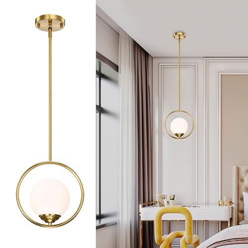 LaLuLa Modern Gold Pendant Lights 1-Light Frosted Glass Pendant Light ...