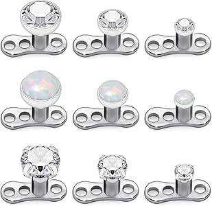 Amazon.com: Kridzisw 9pcs Opal Stone Dermal Anchor Tops and Base 316L ...