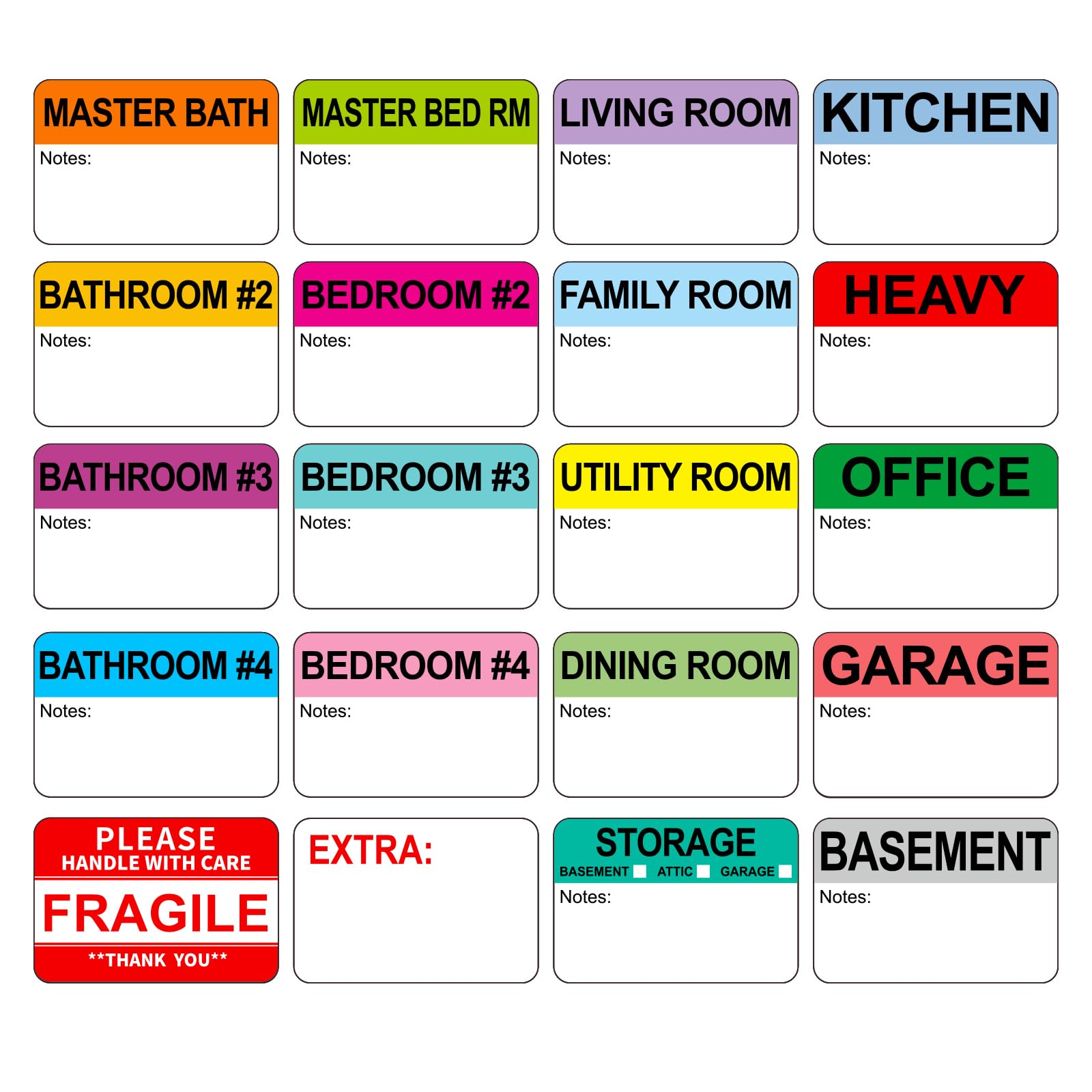 600 Count 3 x 2 Large Home Moving Packing Box Labels, Pre-Printed Color ...