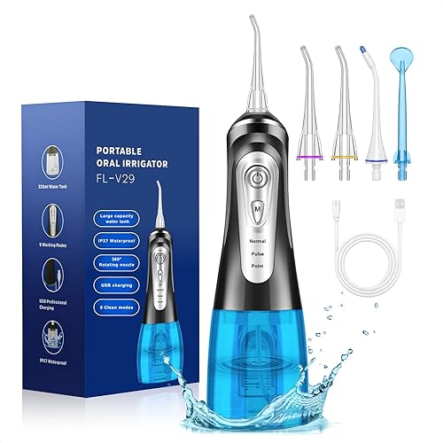 Water Flosser Cordless, Power Electric Water Flosser with 9 Modes and 4 ...