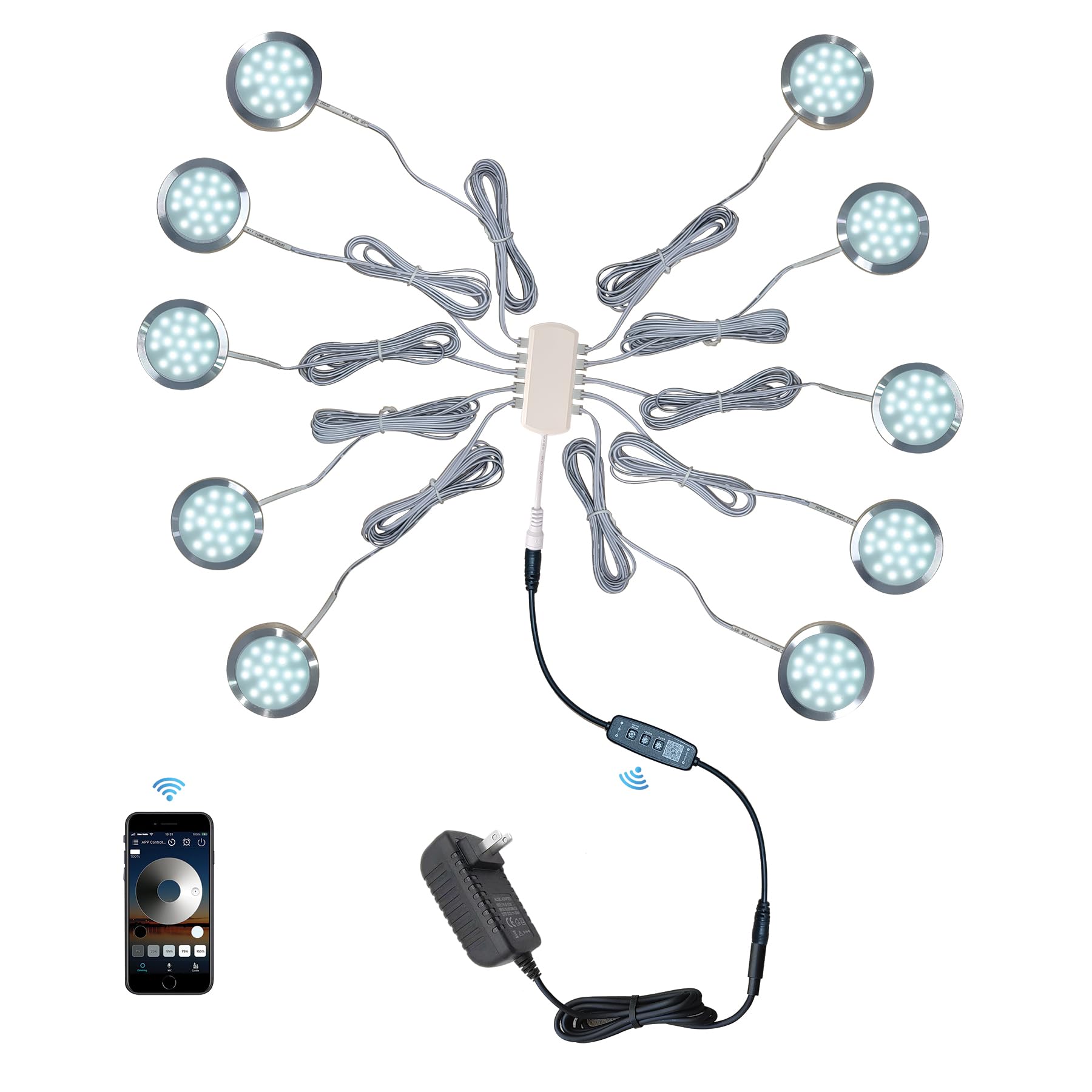 CRISETEK Puck Lights 10 Packs Bluetooth APP Smart Control Dimmable Tact ...