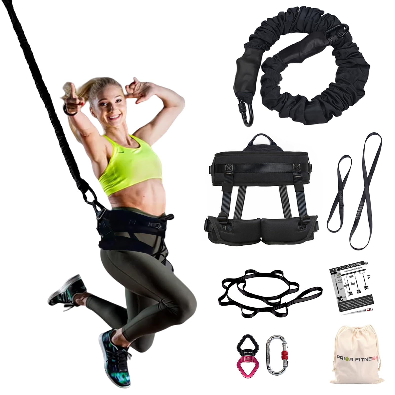 PRIOR FITNESS Bungee Fitness Set Yoga Bungee Adjustable Rope Resistance ...