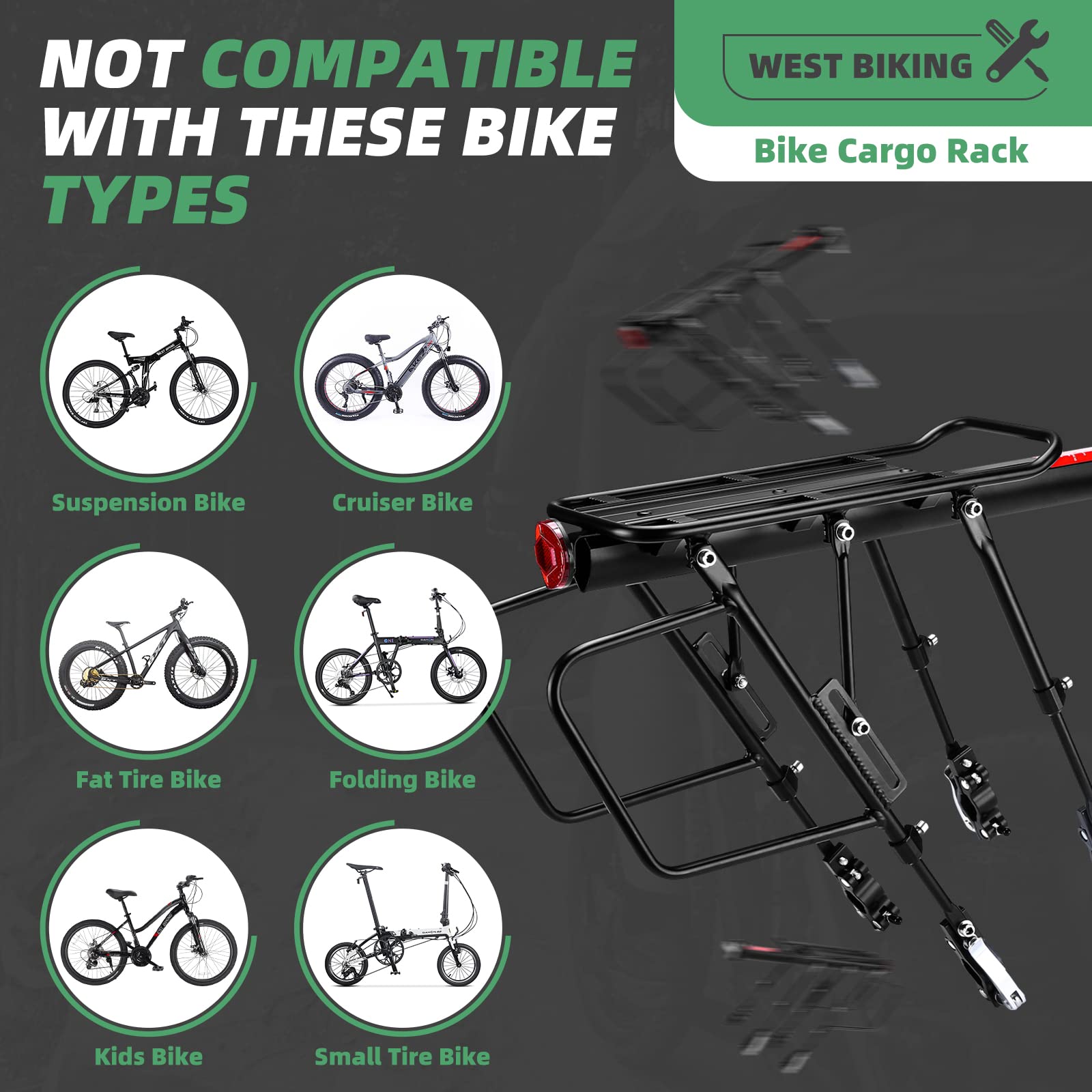 Mua WEST BIKING Rear Bike Rack - 220 LBS Load Universal Adjustable ...