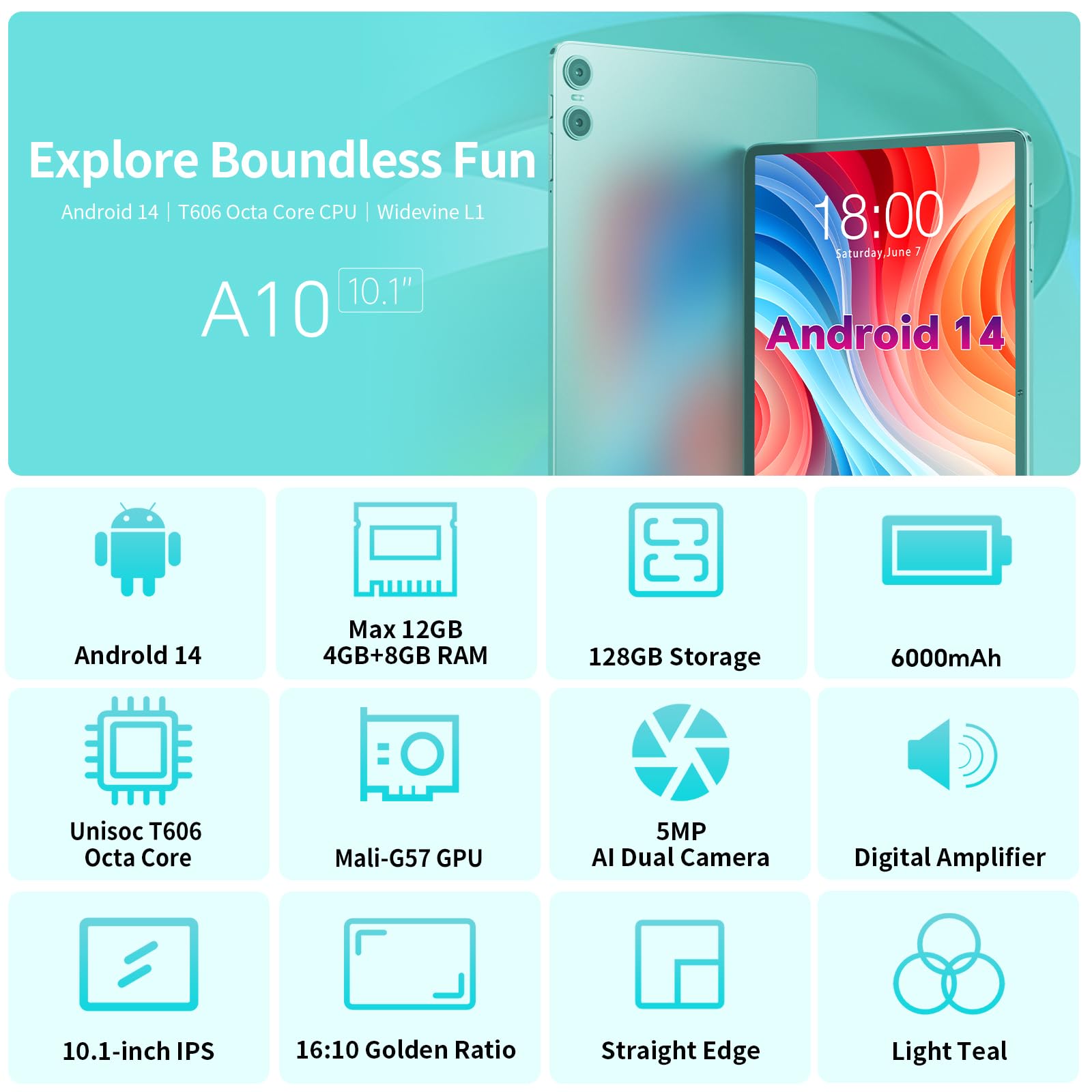Mua Android 14 Tablets, 10 Inch Tablet, A10 Tablet 12GB RAM+128GB ROM ...