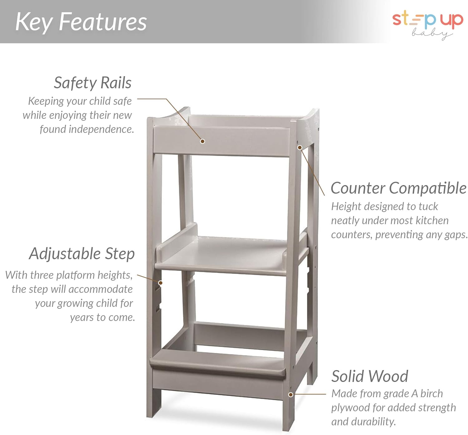 Stepup Baby Montessori Learning Tower Kitchen Helper Stand, Adjustable ...