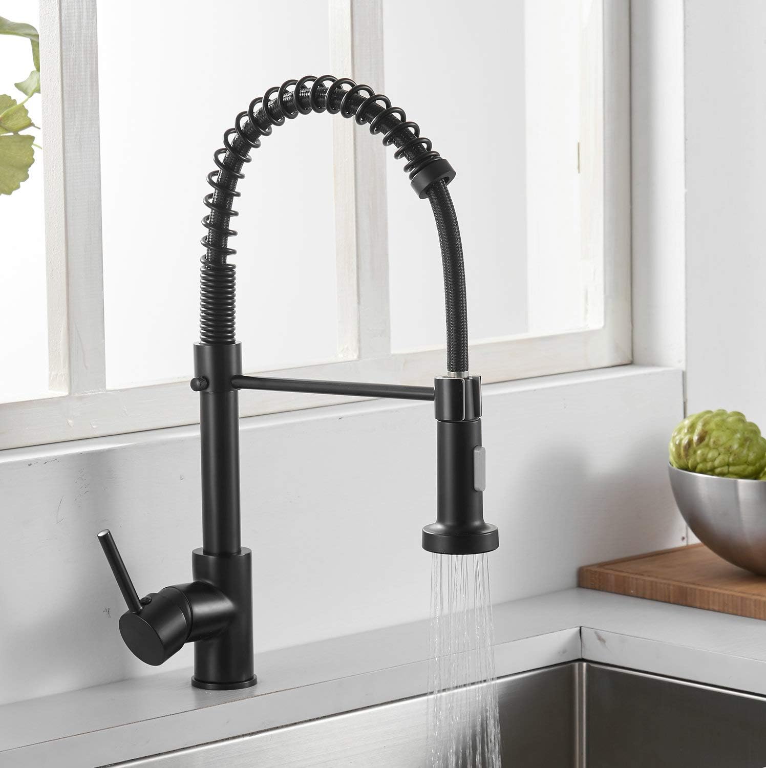 Black Finish Kitchen Mixer Tap 360 ° Swivel Single Handle Commercial ...