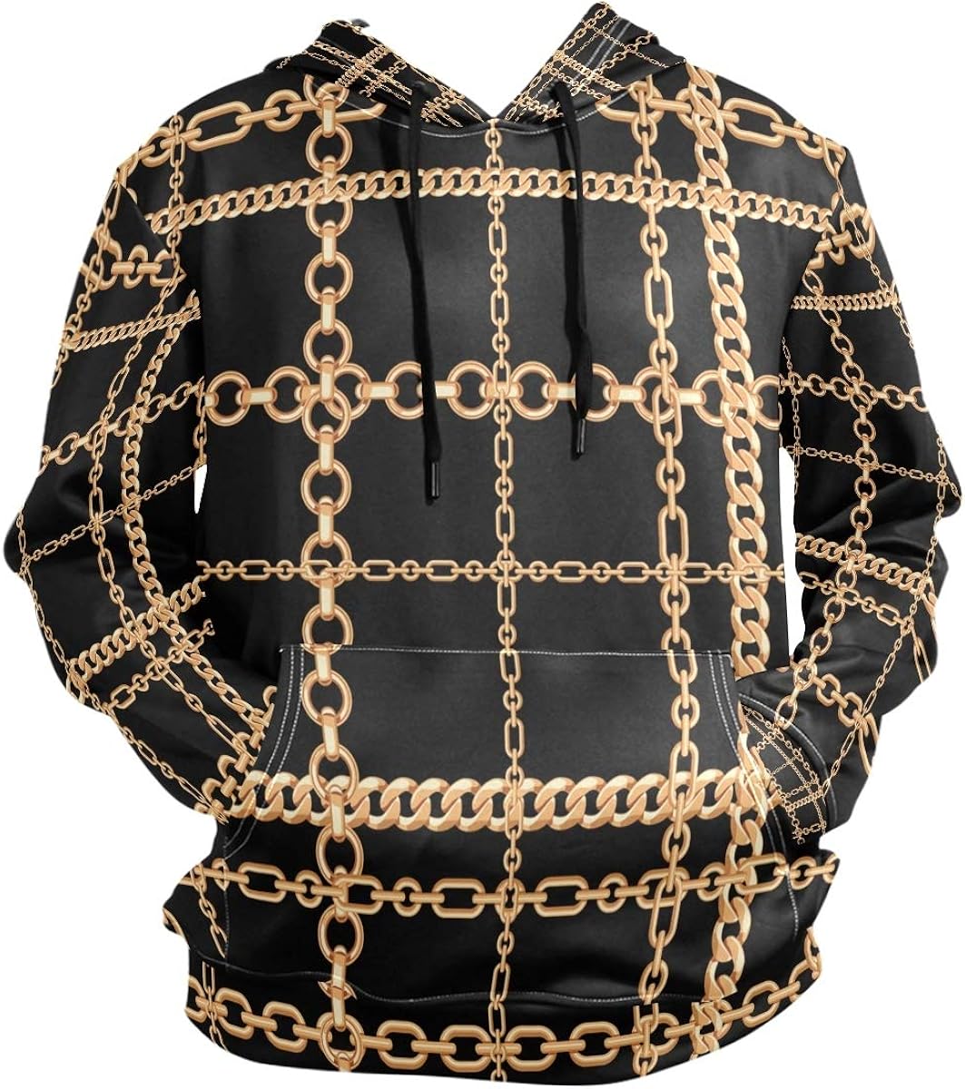 Golden Chains Art Hoodies 3D Print Athletic Hooded Sweatshirts for Men ...