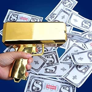Money Gun Toy Make It Rain Money Gun Chrome Gold + 100 PCS Bills : Buy ...