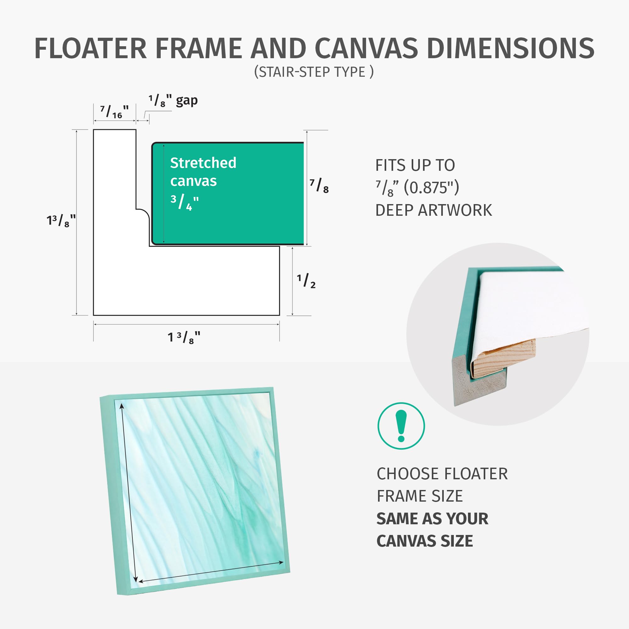 PIXY CANVAS Floater Frame 32x32 For 3/4 (0.75) Inch Deep Canvas ...