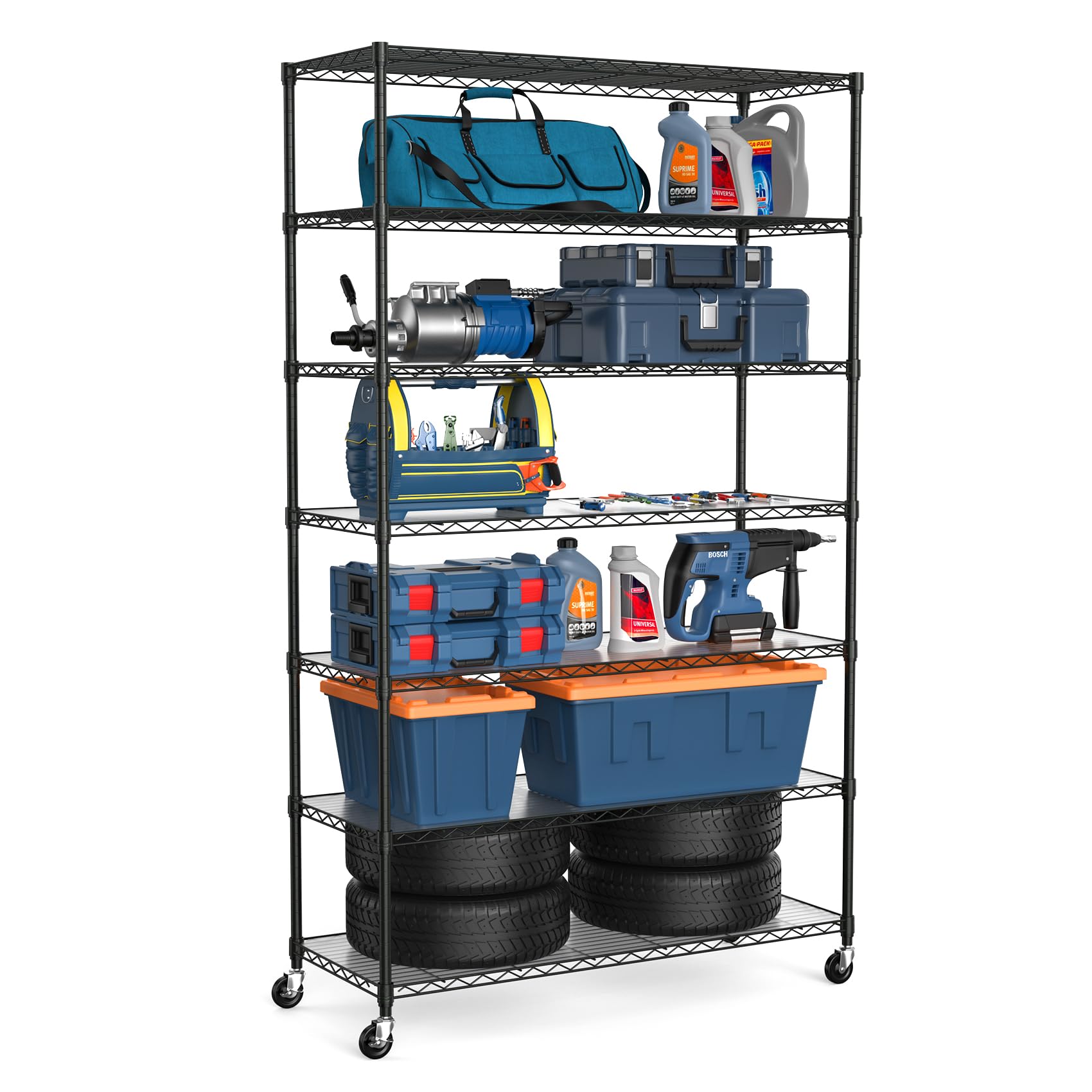7 Tier NSF Wire Shelf Shelving Unit, 18 x 48 x 82 inch 2450lbs Capacity ...