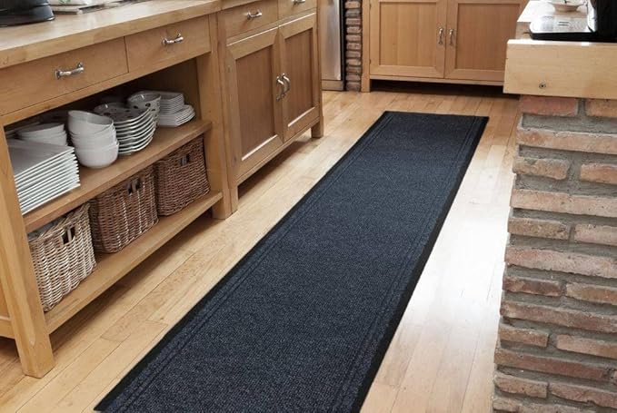 Hardwearing Navy Blue Non Slip Hallway Runner Rug 66cm Wide - Any ...