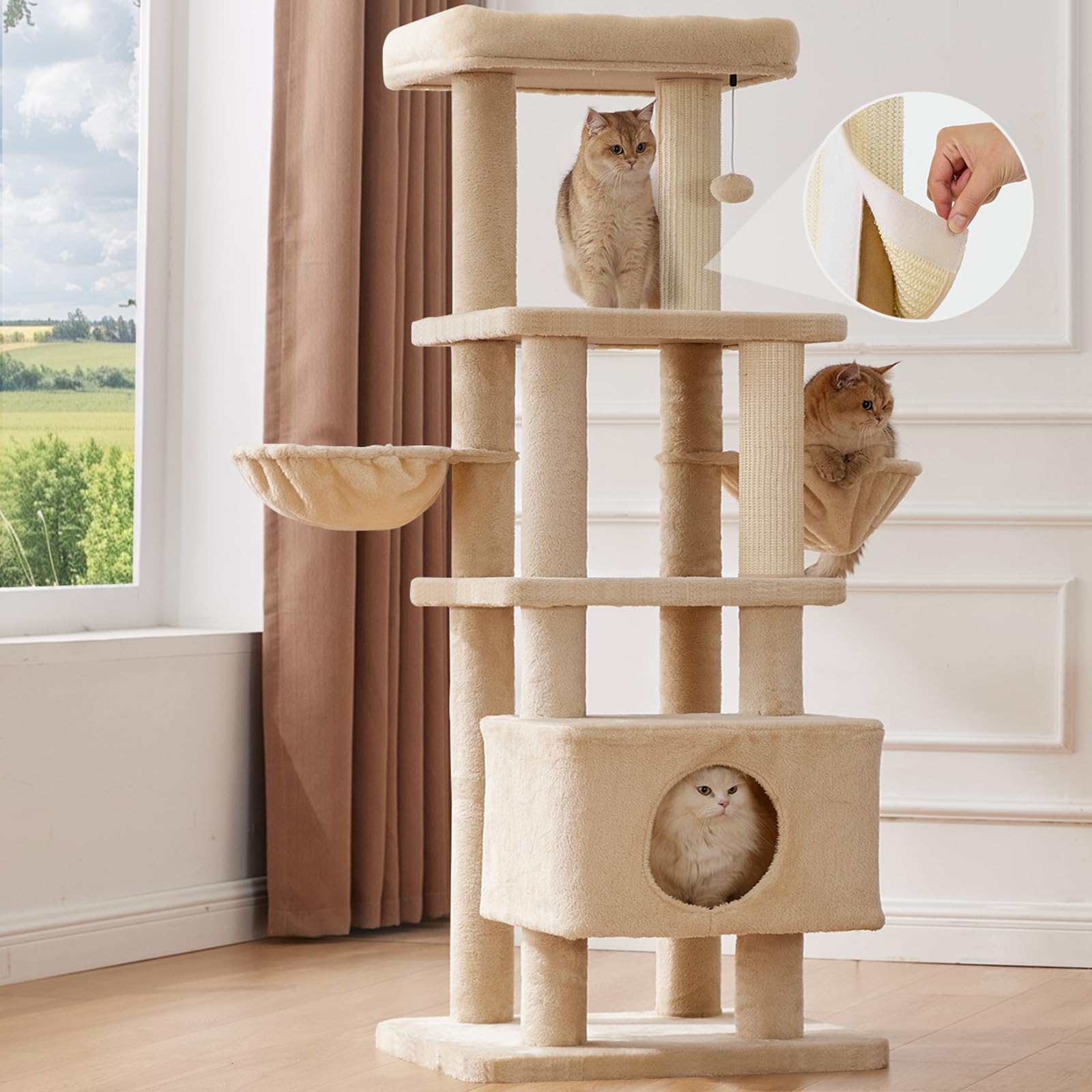 Gardner Pet 65in Heavy Duty Cat Tree Tower for Large Cats, Multi-Level ...