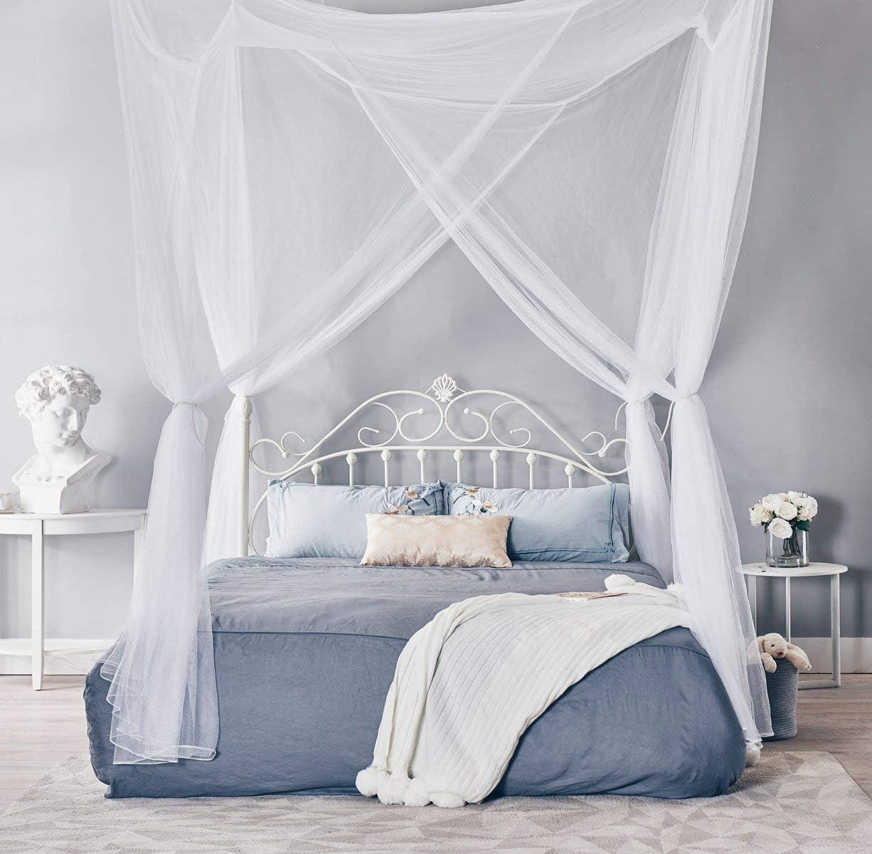 Vercico White Mosquito Net Four Corner Bed Canopy Bug Mesh Canopy Fit ...