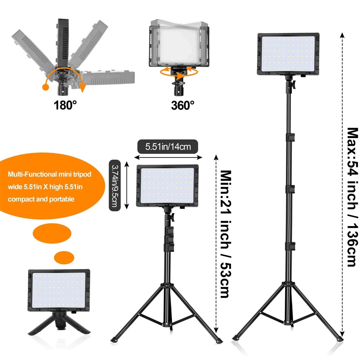 Emart LED Video Light 11 Brightness/4 Color Filters Dimmable ...