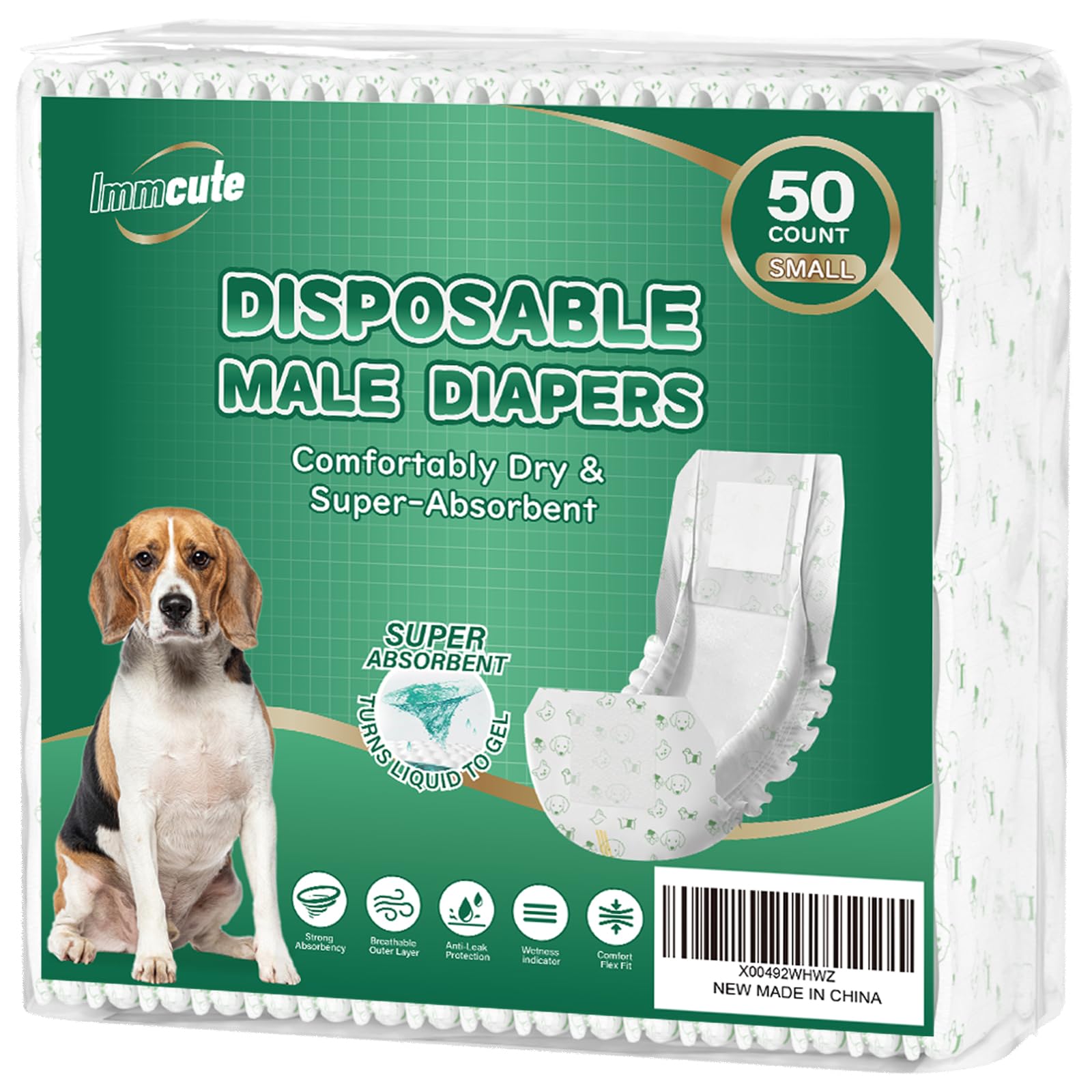 IMMCUTE Dog Diapers Male Small 50 Ct, Male Dog Diapers Disposable with ...