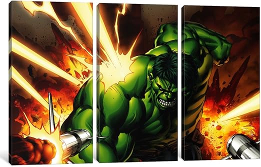 Amazon.com: iCanvasART 3 Piece Hulk Against The Rockets, Comic Book ...