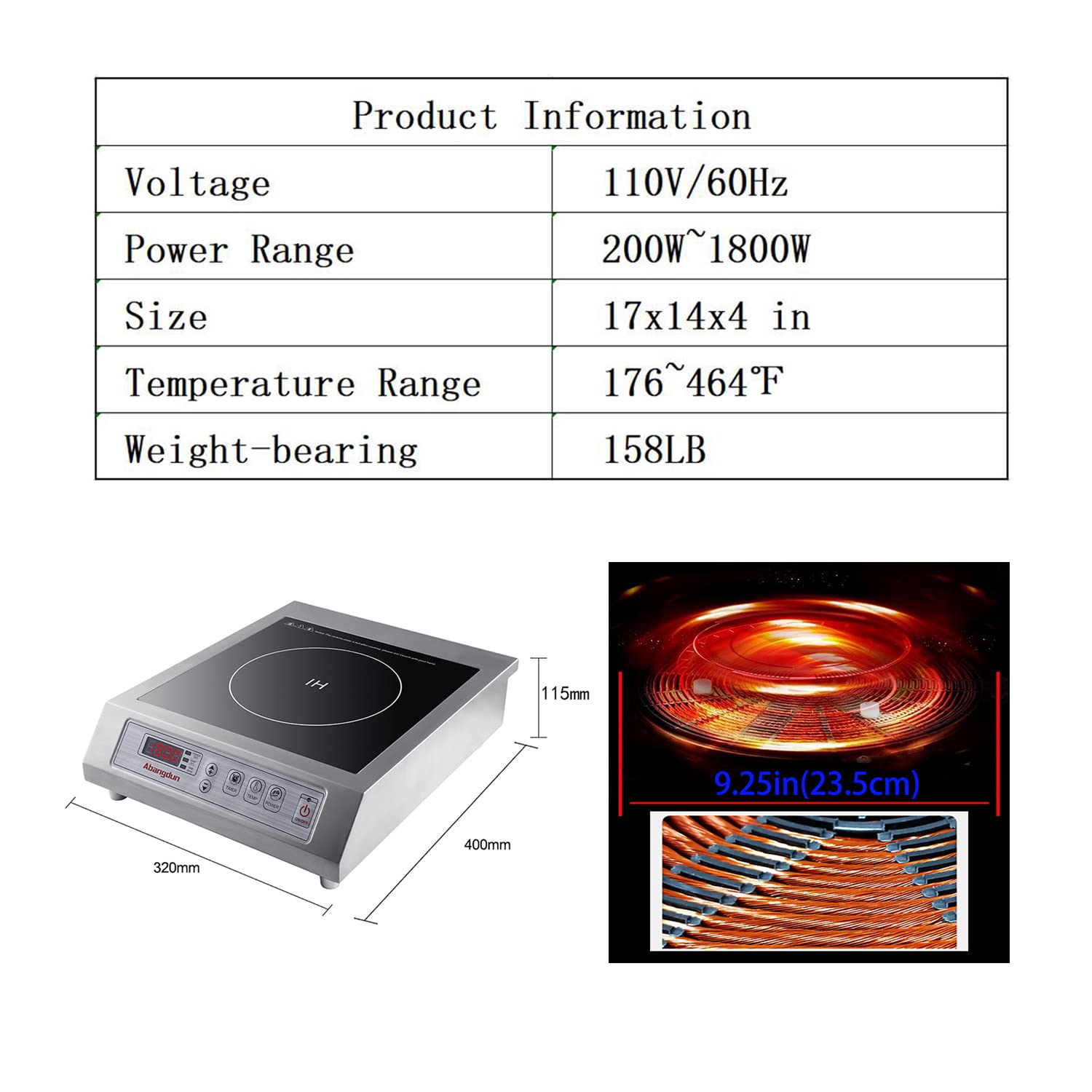Mua Abangdun Induction Cooktop Commercial Range Countertop Burners1800W ...