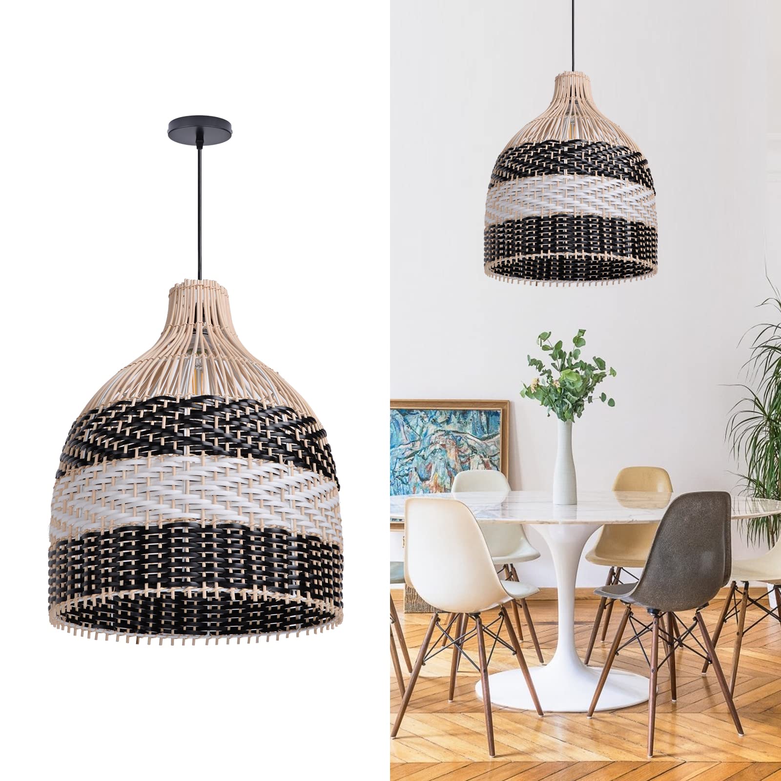 Arturesthome Rattan Pendant Light for Kitchen Island, Wicker Chandelier, Handmade Woven Hanging ...