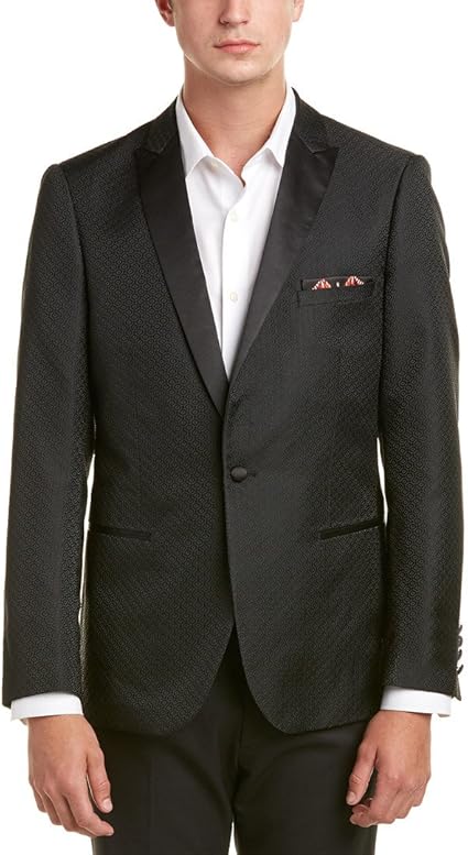 Paisley & Gray Men's Slim Fit Peak Lapel Jacquard Dinner Jacket, black ...
