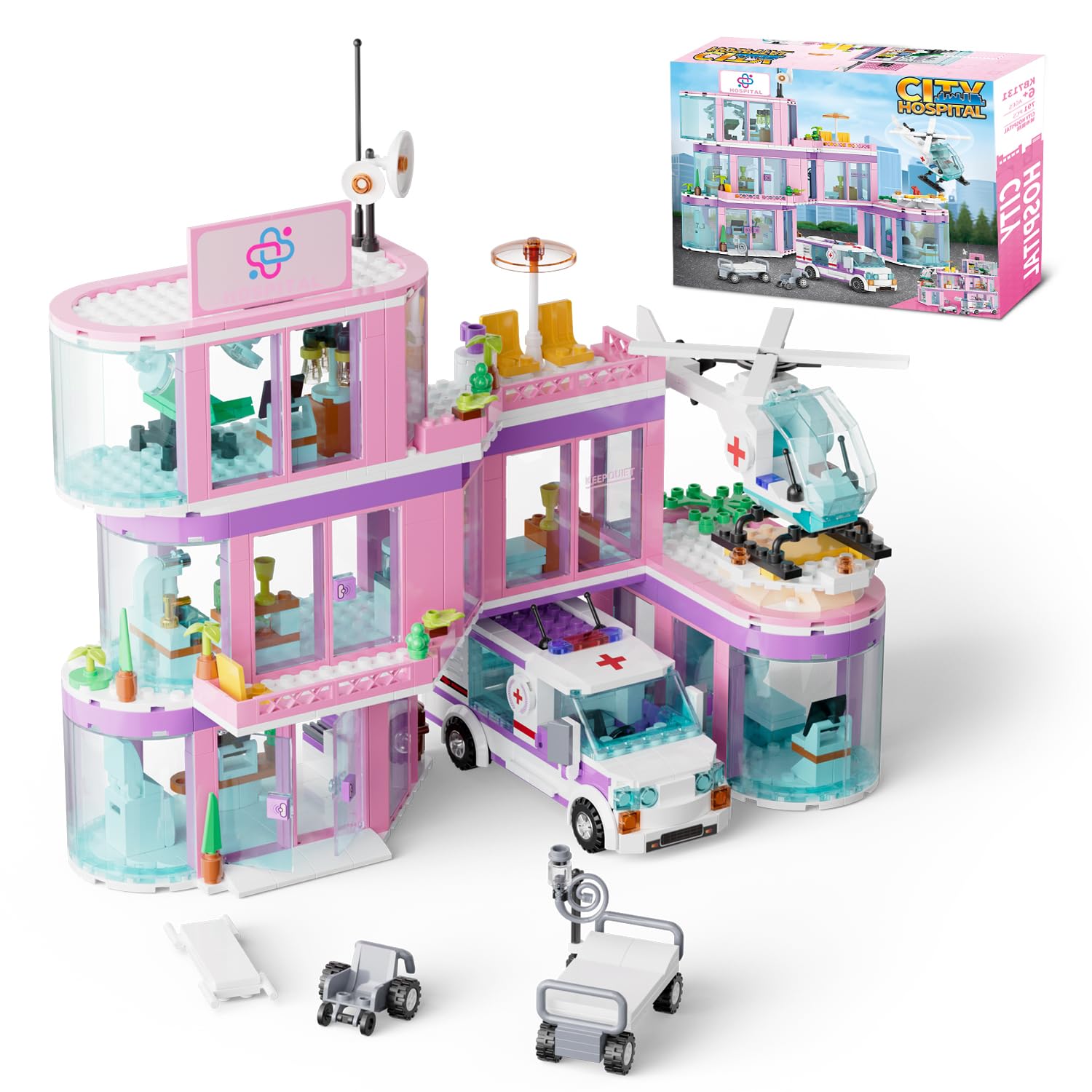 QLT QIAOLETONG Friends City Hospital Building Set, Ambulance Truck with ...