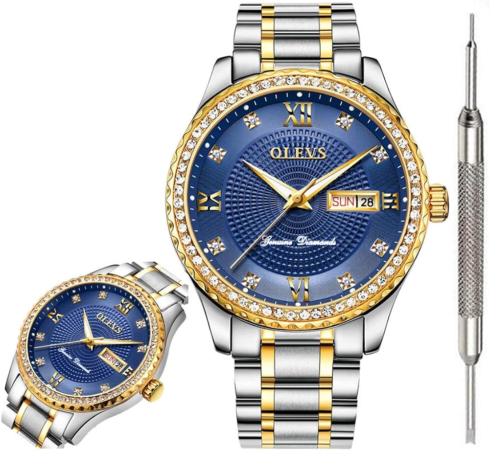 OLEVS Blue Watches for Men Waterproof Diamond Inexpensive Luxury ...