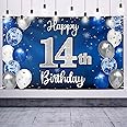 Amazon.com: Nelbiirth Happy 14th Birthday Decorations,14th Blue ...