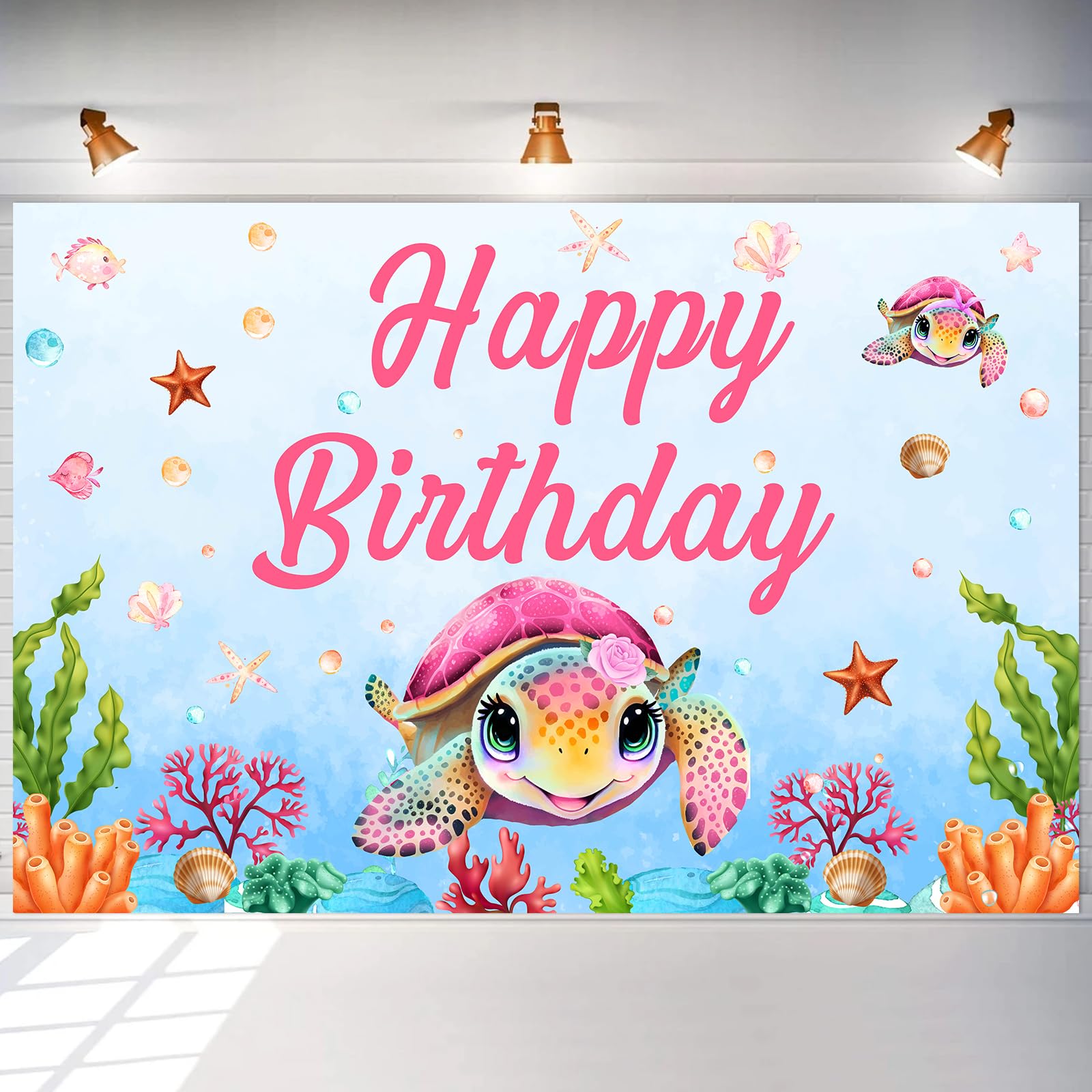 Turtle Birthday Backdrop - Pink Under The Sea Theme Decorations with ...