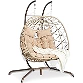 Amazon.com: Double Swing Egg Chair with Stand for 2 Person, Indoor/Outdoor Oversized Wicker ...