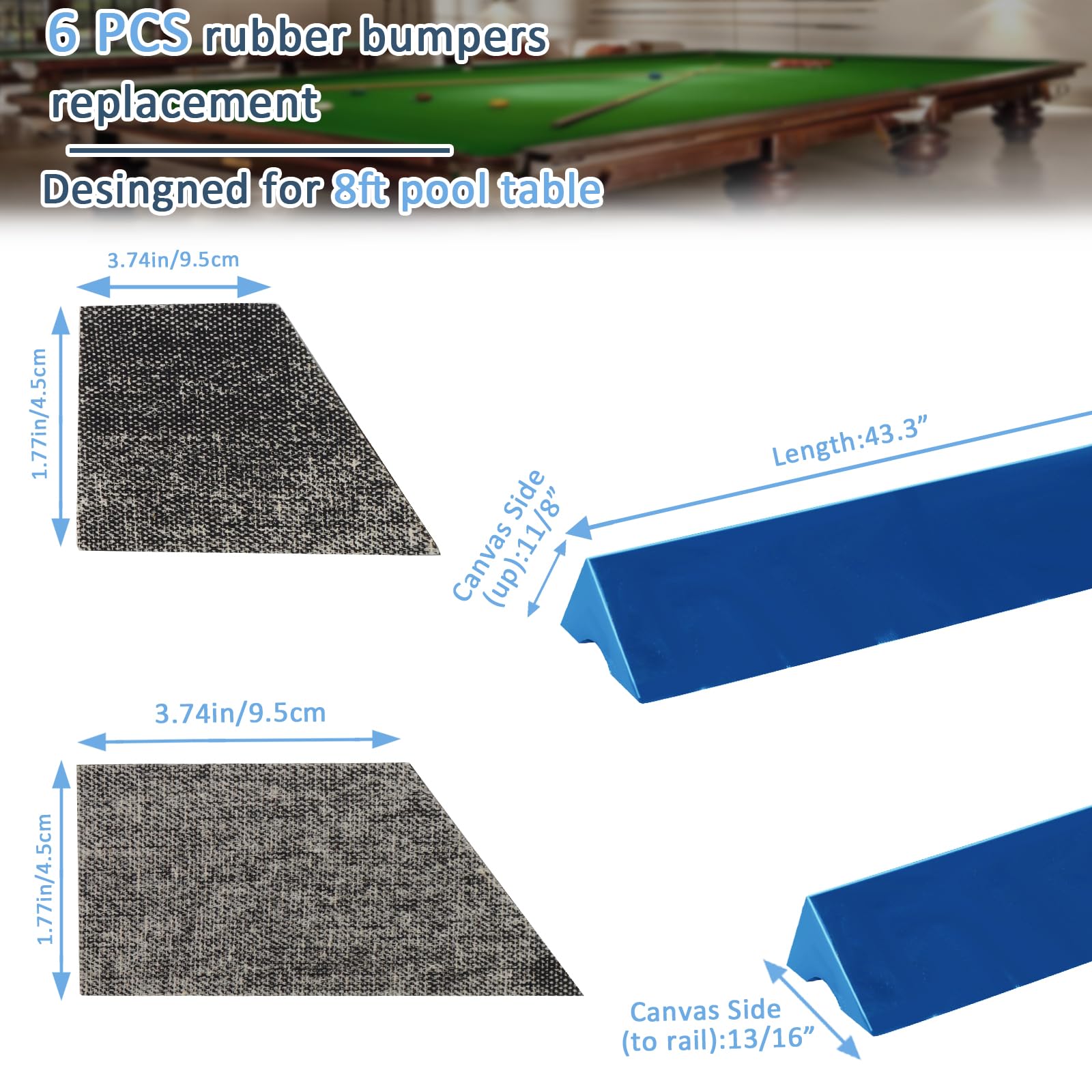 Mua K66 Pool Table Bumpers 8 Foot (Set of 6) with Pool Table Cushion ...