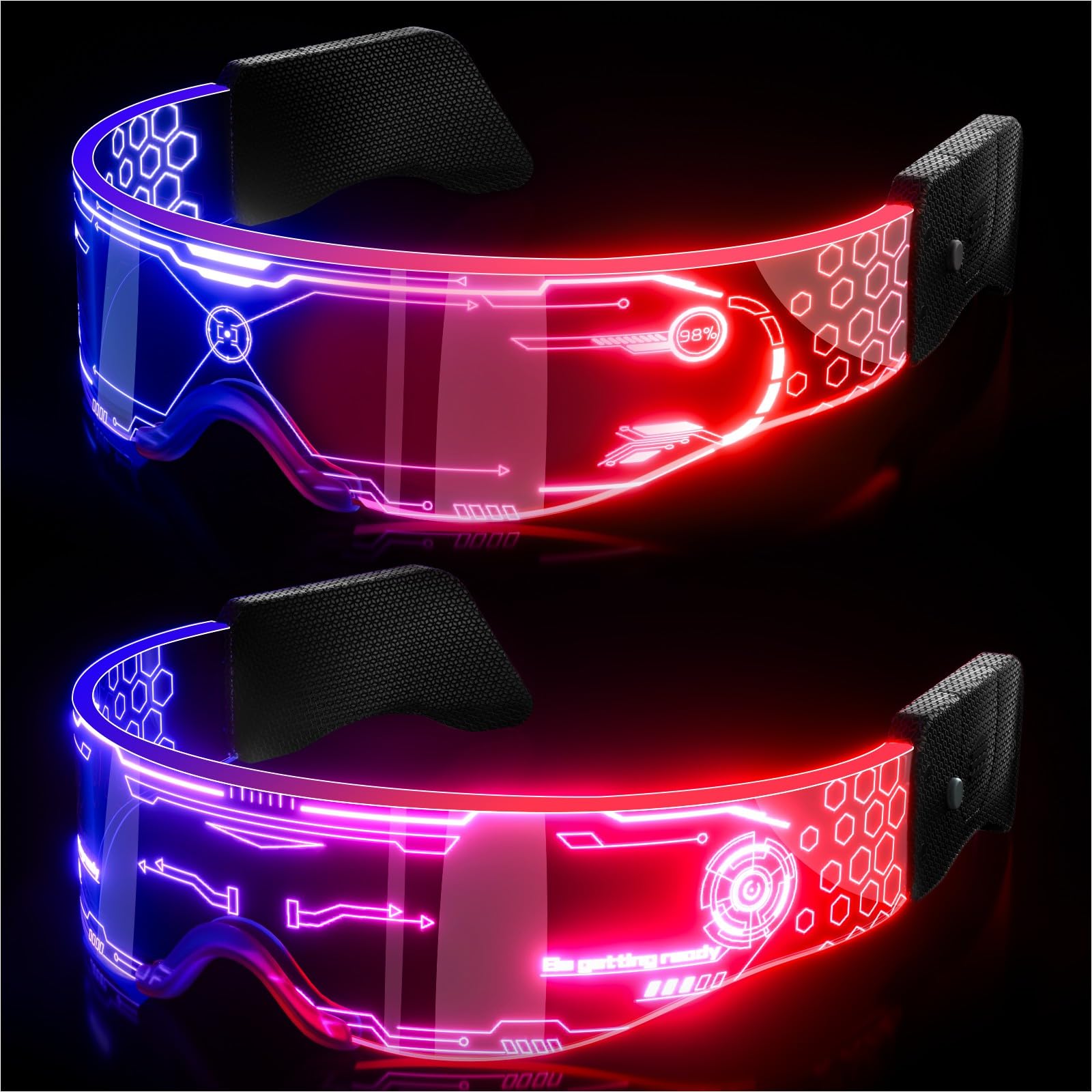 NIUCOO Cool Cyberpunk LED Rave Glasses: Futuristic Light-Up Visor ...