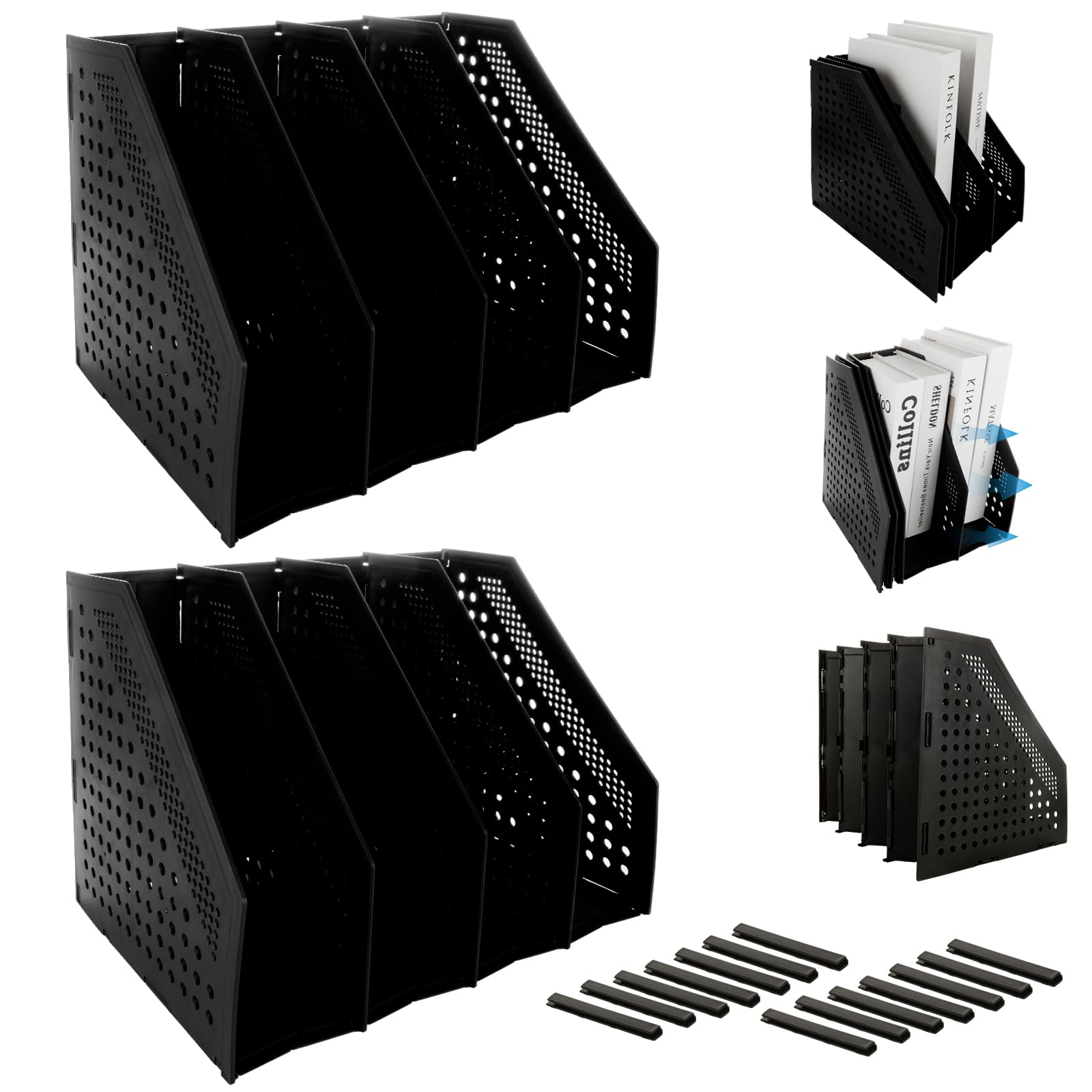 GBACHOOSE 2 Pack Collapsible Magazine File Holder Metal 4 Vertical ...