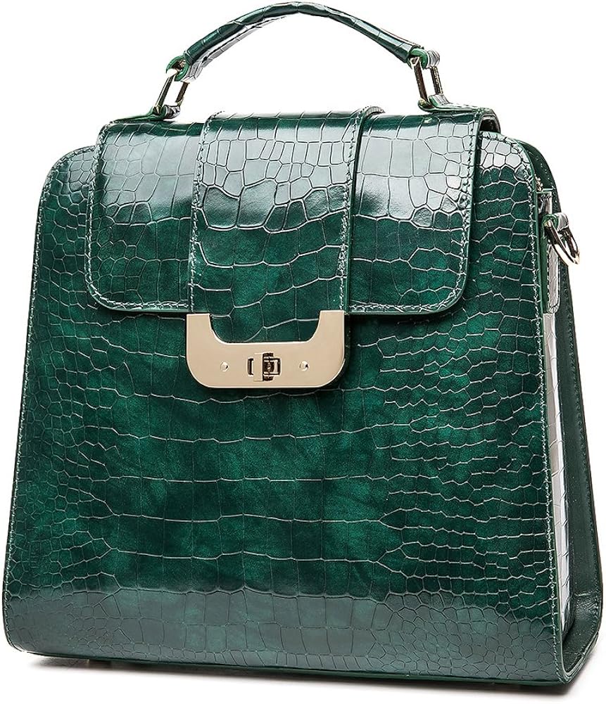 Amazon.com: Genuine Leather Handbags for Women Bright Green Embossed ...