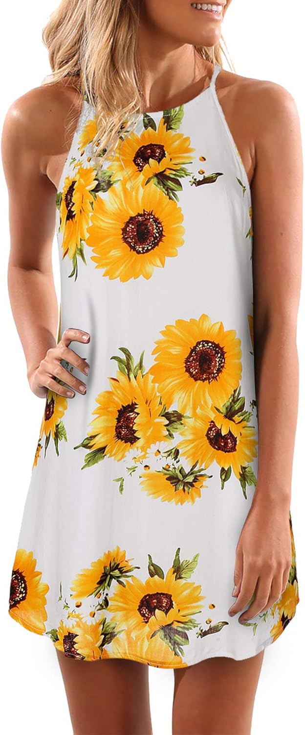 Blooming Jelly Women Dress Spaghetti Strap Sunflower Print Sleeveless ...