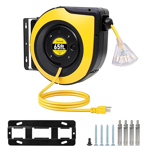 TREEWELL 65FT Retractable Extension Cord Reel, 12AWG/3C SJTOW Heavy ...