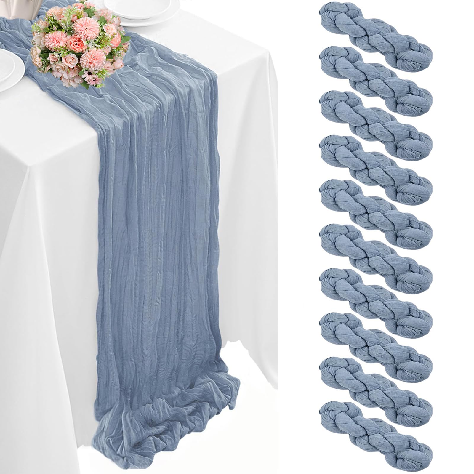 10Pcs Dusty Blue Cheesecloth Table Runner 10FT Blue Table Runner 20 x ...