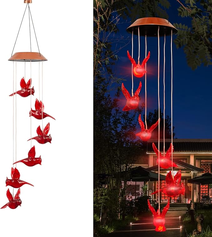 Rjdelpy Cardinal Bird Wind Chime Solar Powered Wind Chimes Spiral ...