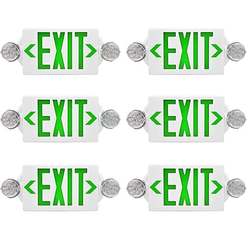 LMLAITE Green LED Exit Sign Emergency Lights with 2 Adjustable Head ...