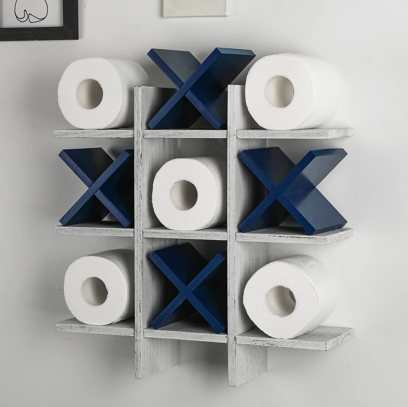 Weysat Tic Tac Toe Toilet Paper Holder Stand Bathroom Wall Decor Rustic ...