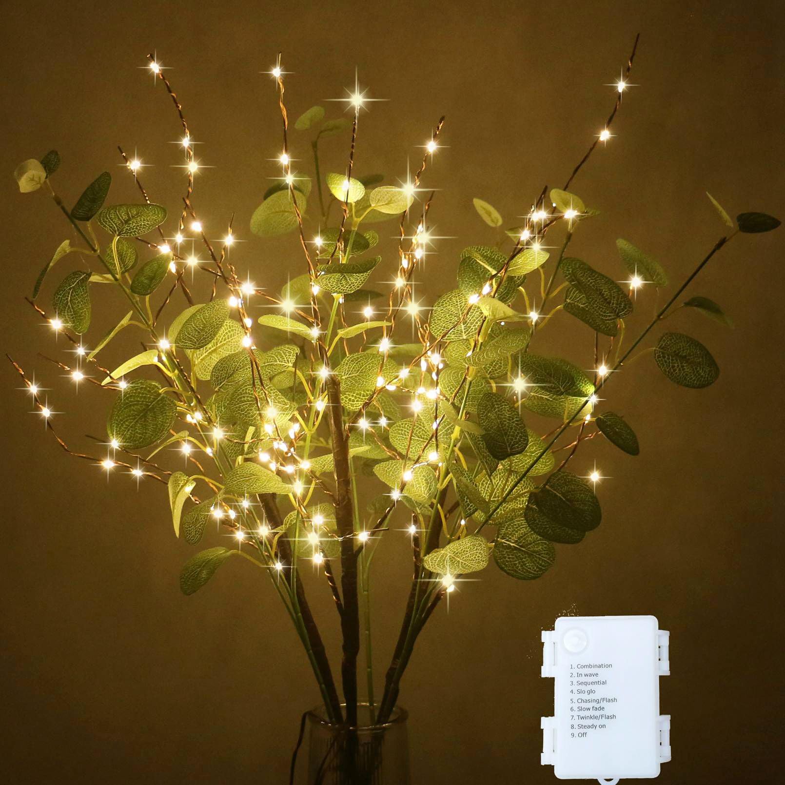 31 INCH 100 Led Lighted Eucalyptus Stem Branches Lights with Timer ...