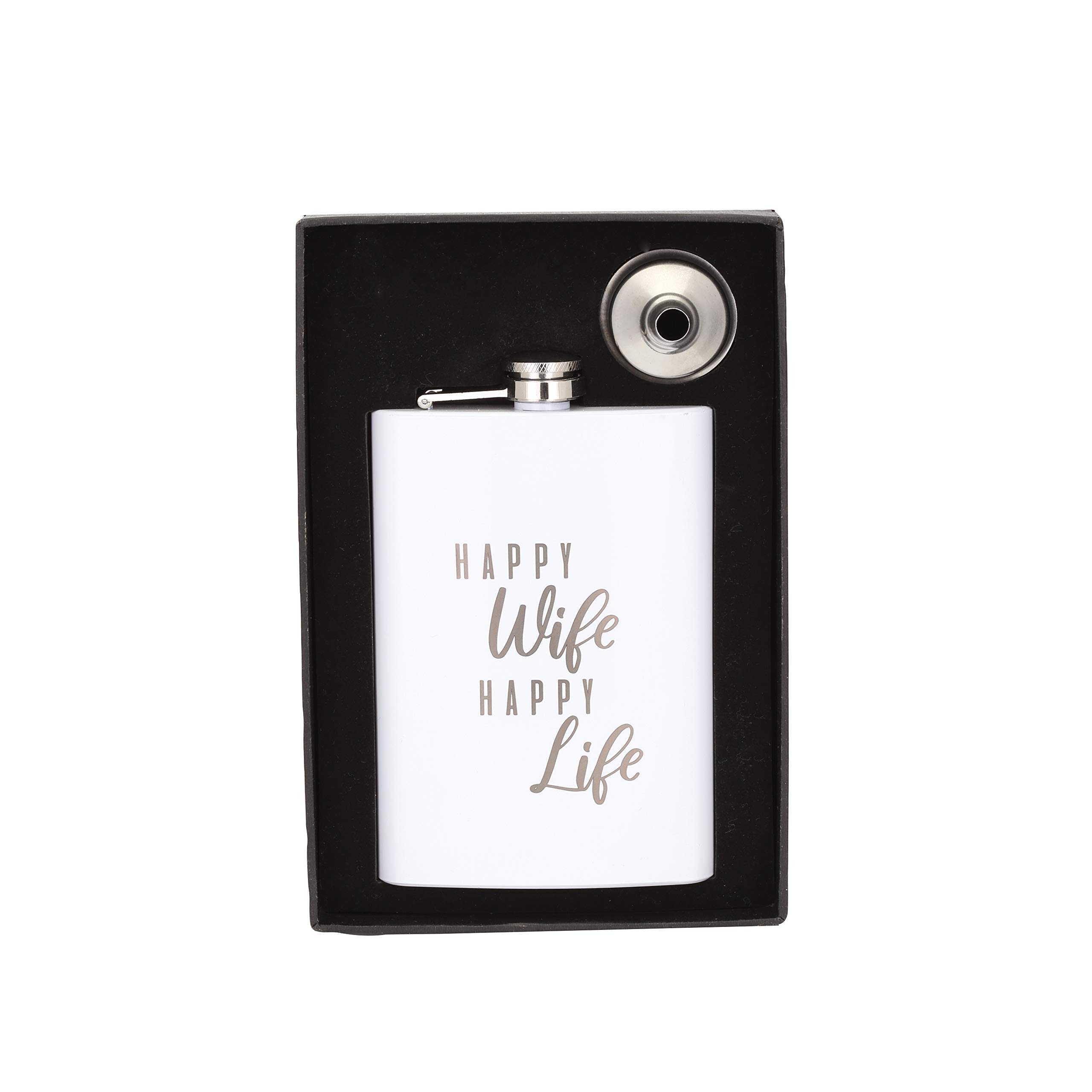 Vastigo 8 Oz. Flask with Laser Engraved Slogan - Happy Wife, Happy Life ...