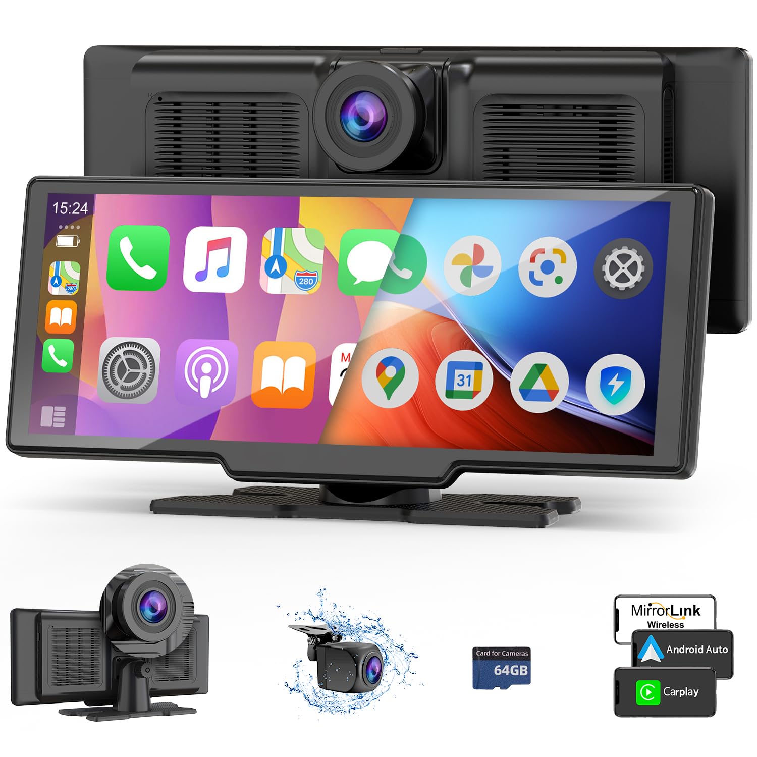 Wireless Car Play Screen for Car, 1080P Backup Camera 4K Dashcam, 10 ...