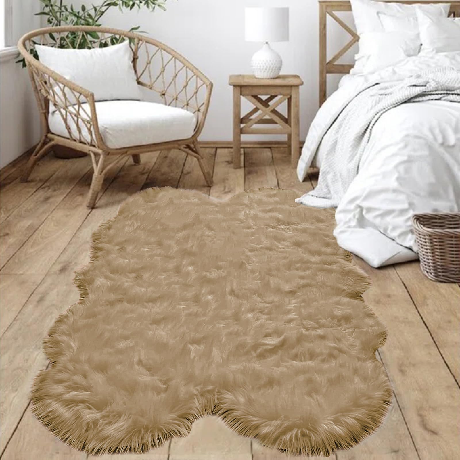 Goolela Light Brown Beige Area Rug, 4x6, Fluffy Carpet, Washable Shag ...