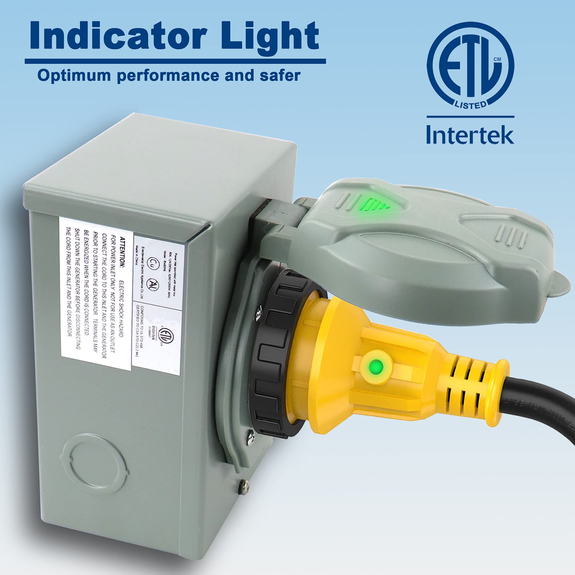 Sprance 30 Amp Generator Inlet Box, NEMA L5-30P Power Inlet Box For 3 ...