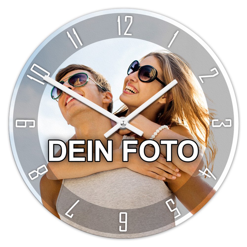 PhotoFancy® - Uhr mit Foto bedrucken - Runde Fotouhr aus Kunststoff ...