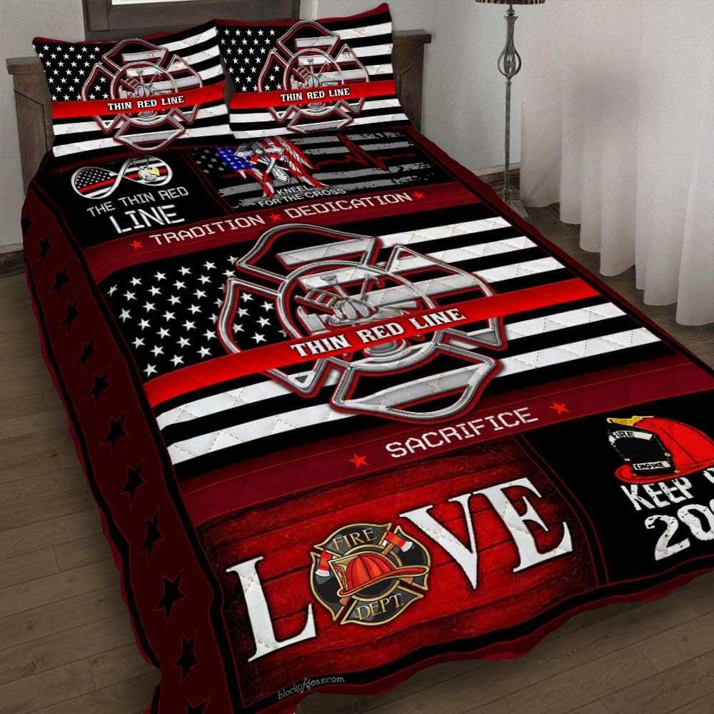 Amazon.com: GEEMBI Quilt Bedding Set-Thin Red Line Firefighter Quilt ...