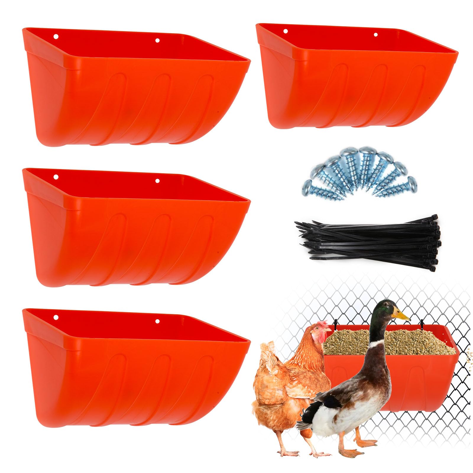 LSOSH 4 Pack Chicken Feeder, Feed Trough with Clips Ties, Hanging ...