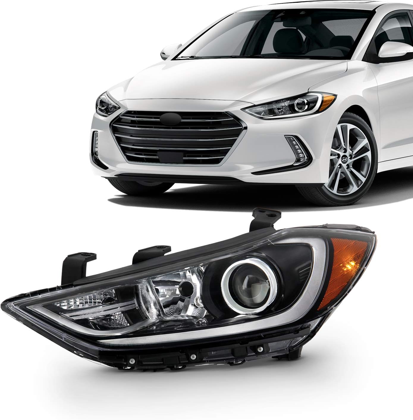 Amazon.com: Fits 2017 2018 Elantra [Halogen Type] Non-DRL Projector ...