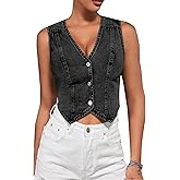 D-Sun Women Denim Vest Sleeveless Crewneck Button Down Jean Waistcoat ...