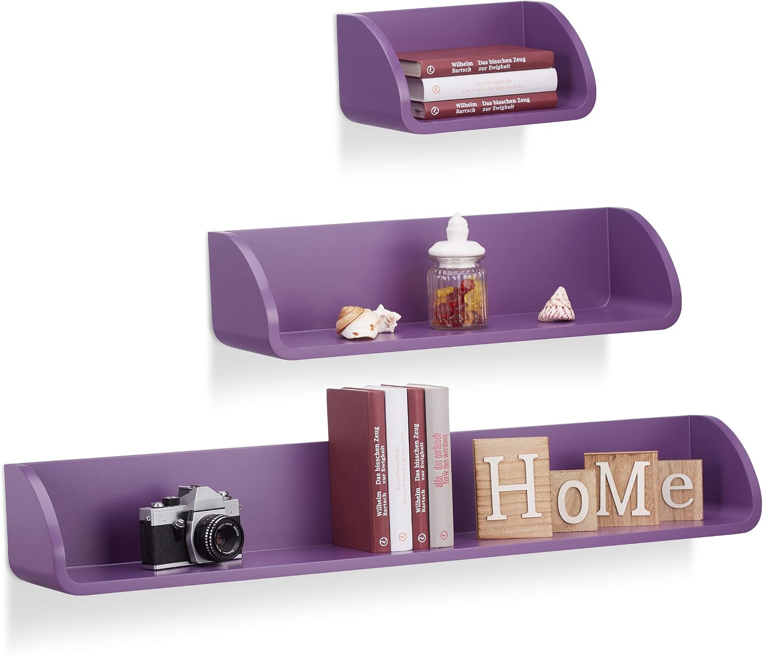 Relaxdays Wall, Set of 3, Modern Hanging Shelf, for DVDs, Decorative ...