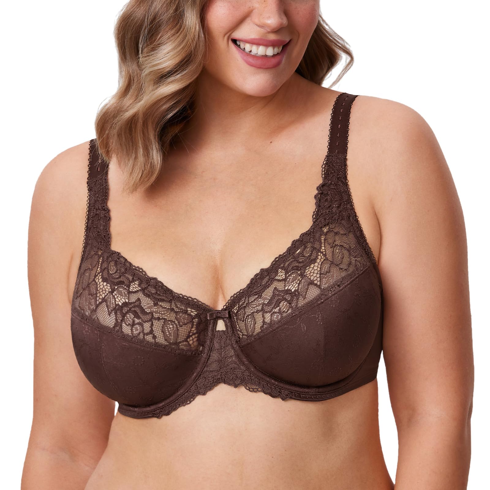 DELIMIRA Women's Plus Size Full Coverage Underwire Unlined Minimizer Lace Bra Hazelnut 36C for ...